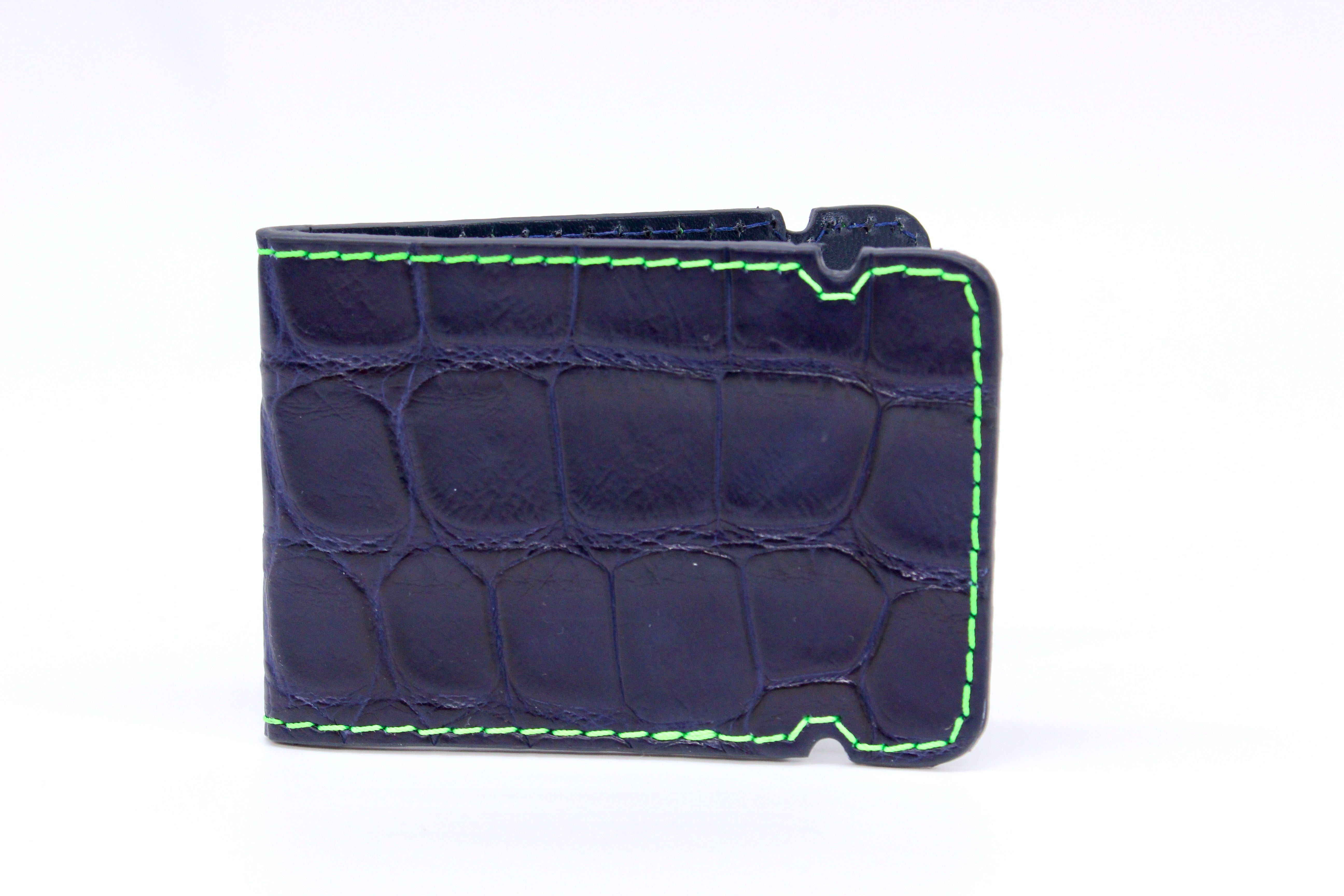 Gibbons Handmade - Wallets | Navy Alligator Cash Cover - Lime Stitching – Patrick Gibbons Handmade