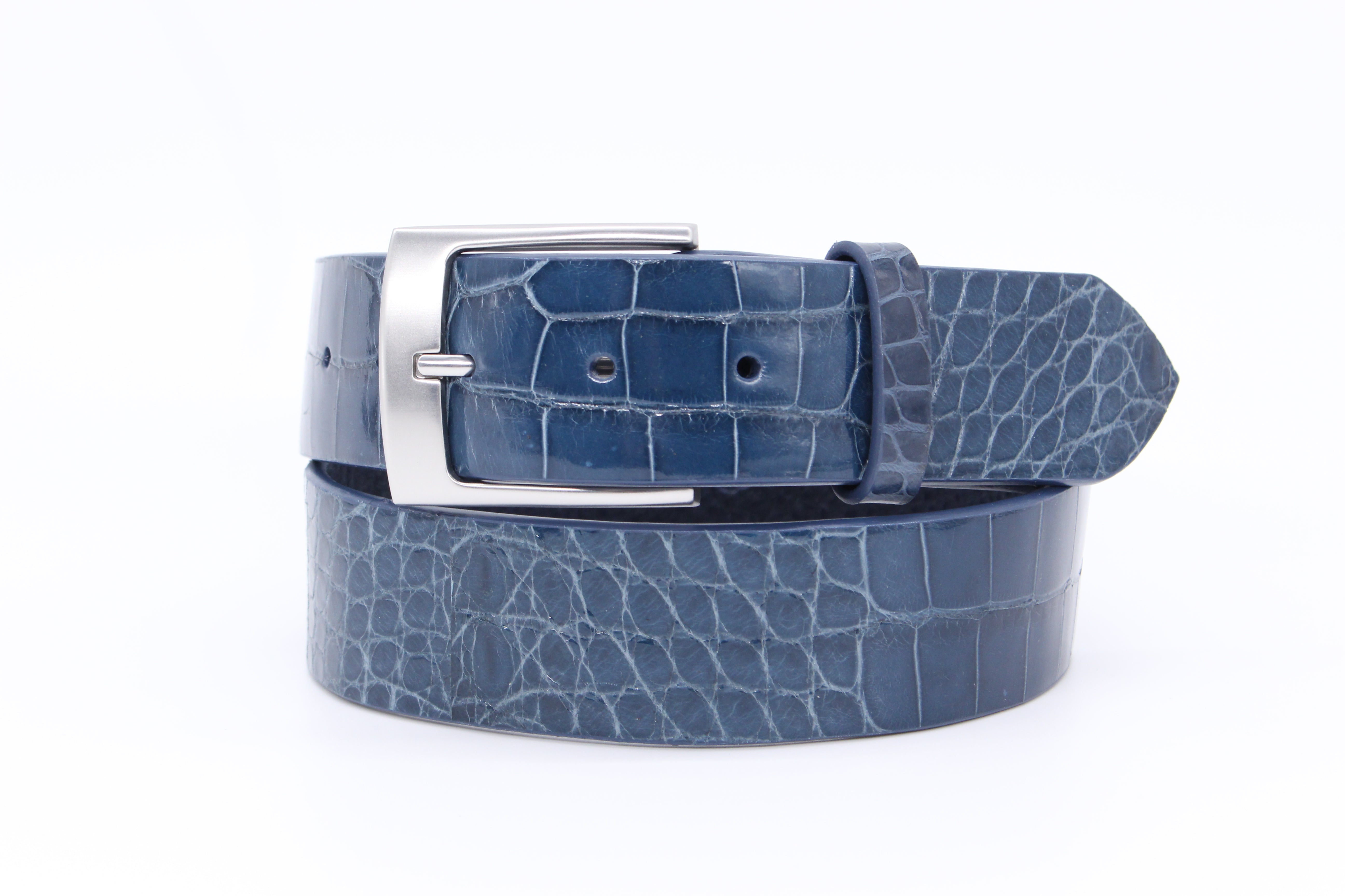 34" Glossy Blue Jean Alligator Belt – Patrick Gibbons Handmade