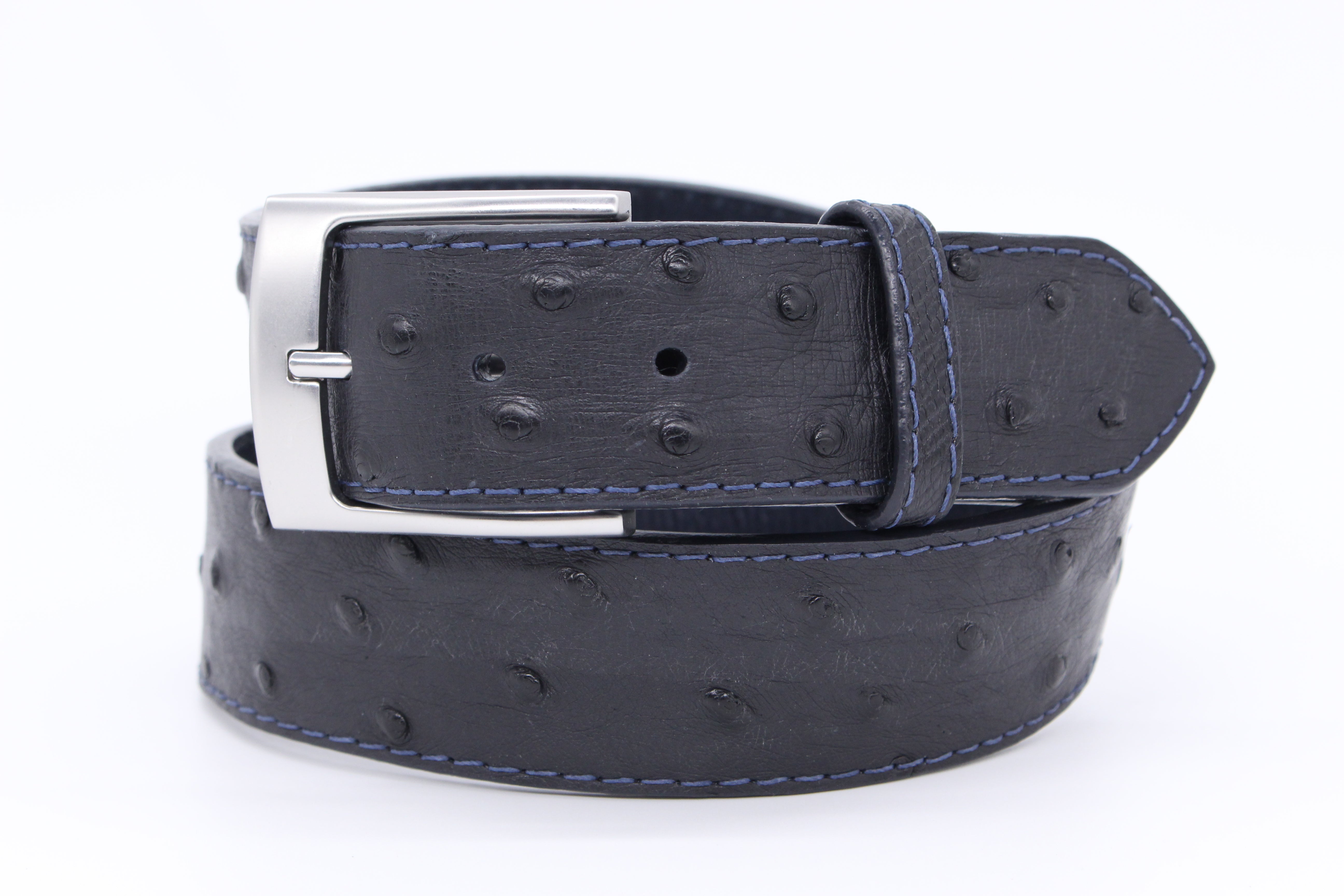 34" Navy Ostrich Belt – Patrick Gibbons Handmade