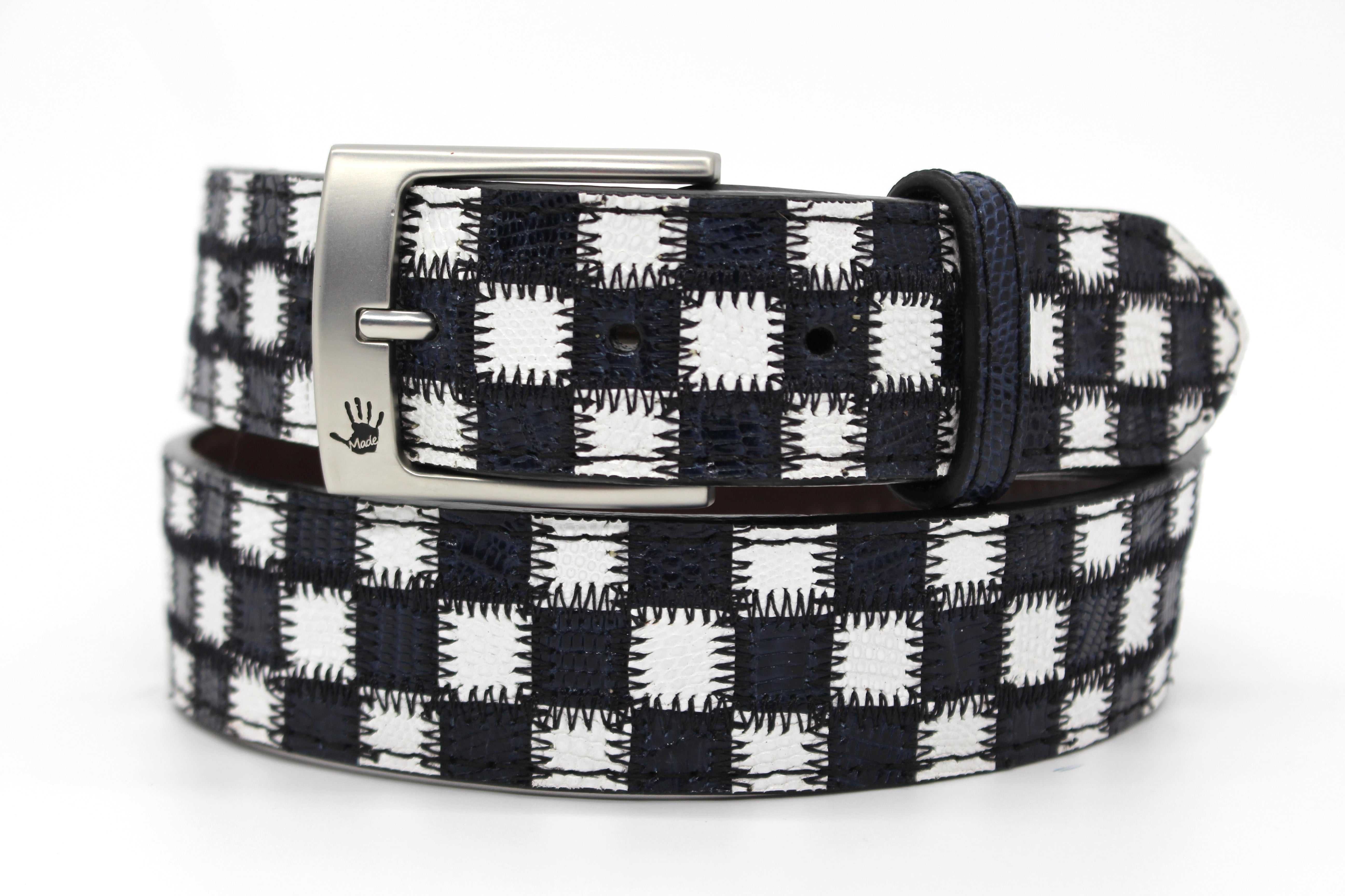 38" Navy White Checkered Lizard Belt – Patrick Gibbons Handmade
