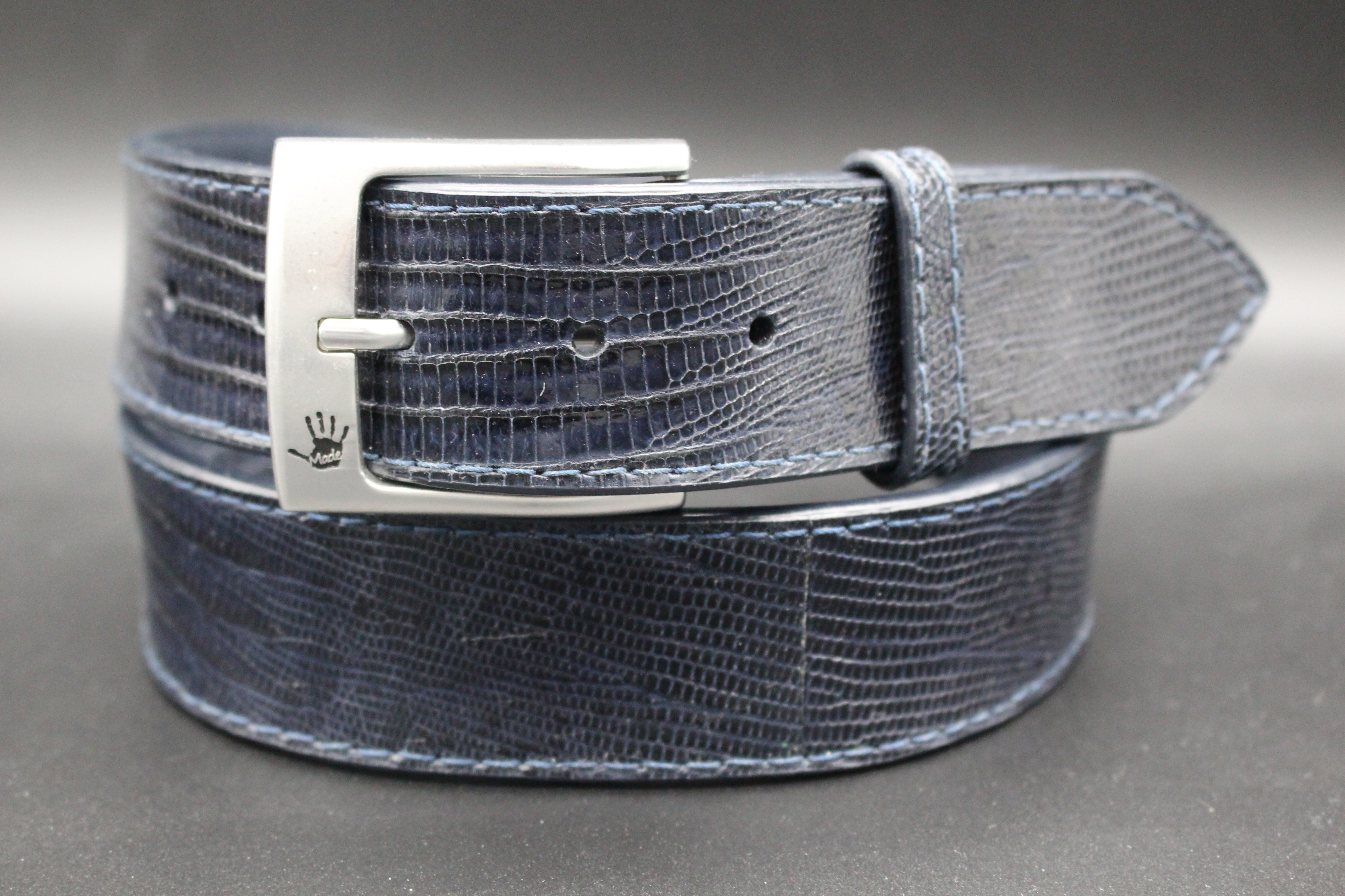 35.5" Navy Lizard Belt – Patrick Gibbons Handmade