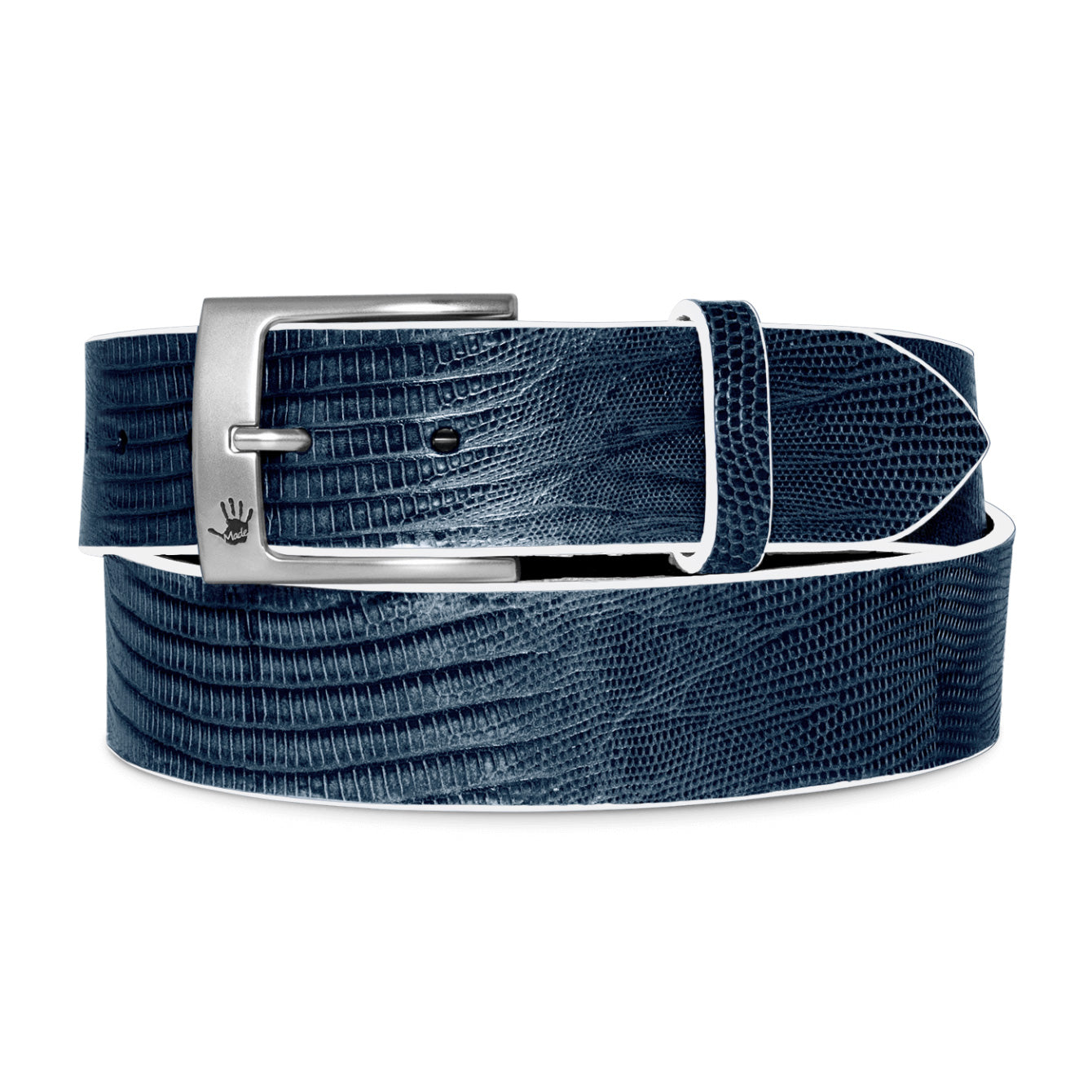 Men's Lizard Belt - Navy with White Edge – Patrick Gibbons Handmade