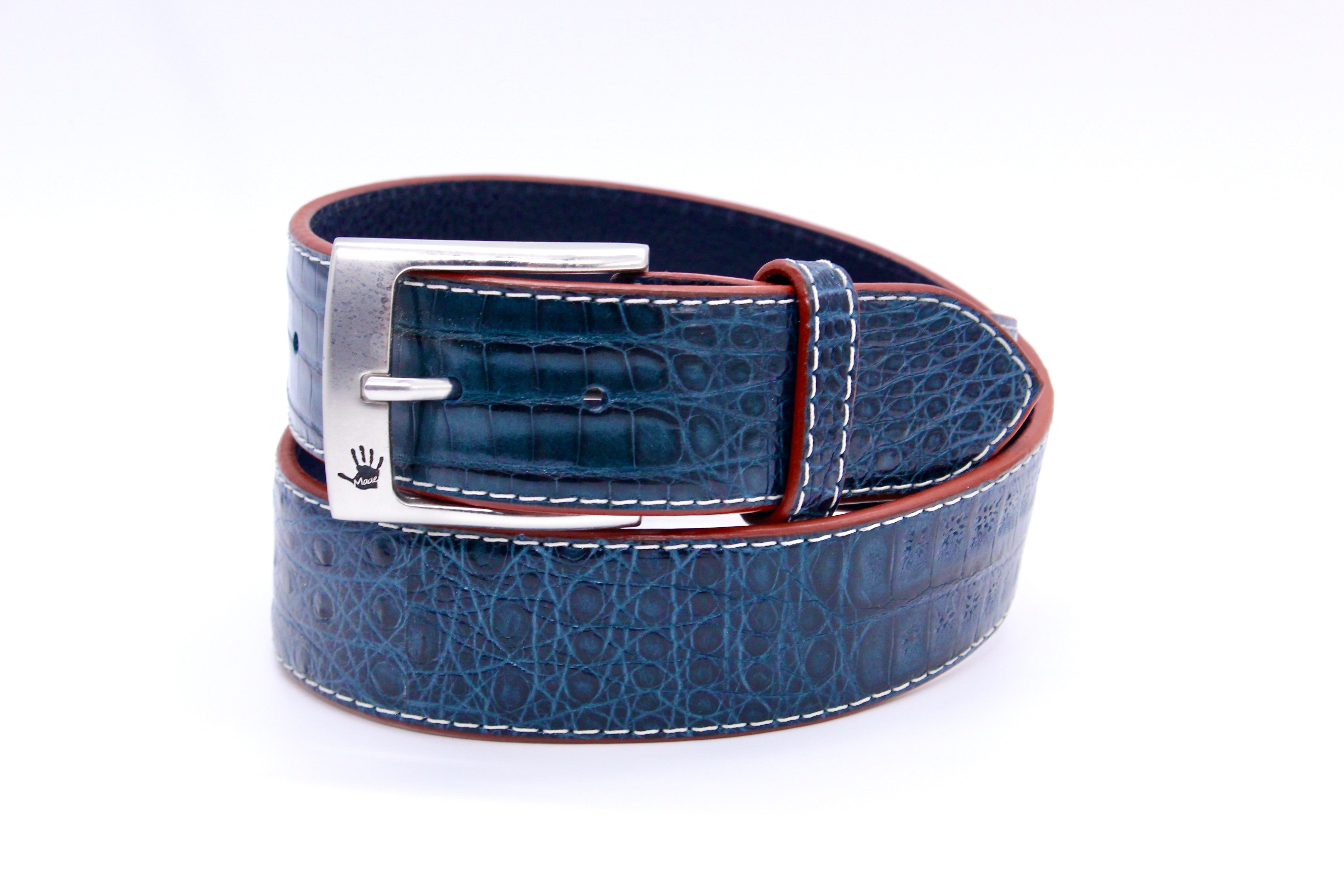 34" Navy Columbian Crocodile Belt – Patrick Gibbons Handmade