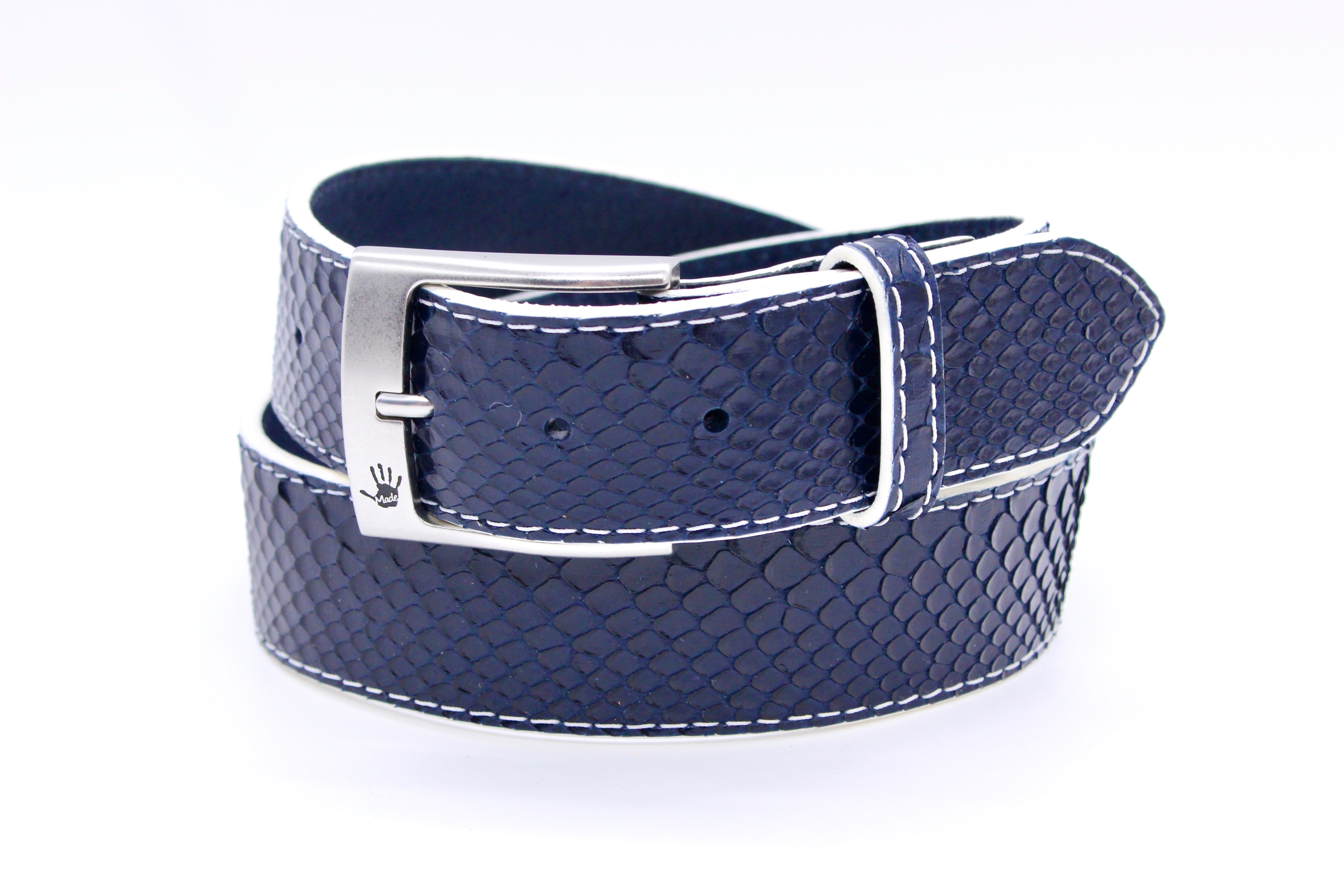 37" Navy Python Belt – Patrick Gibbons Handmade
